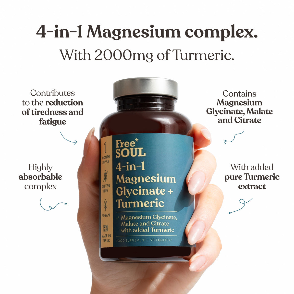 4-in-1 Magnesium Glycinate with Turmeric Tablets - Stress, Sleep ...